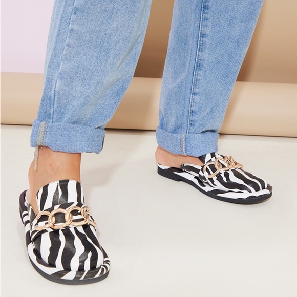 PrettyLittleThing | Shoes | Zebra Print Chain Mules | Poshmark